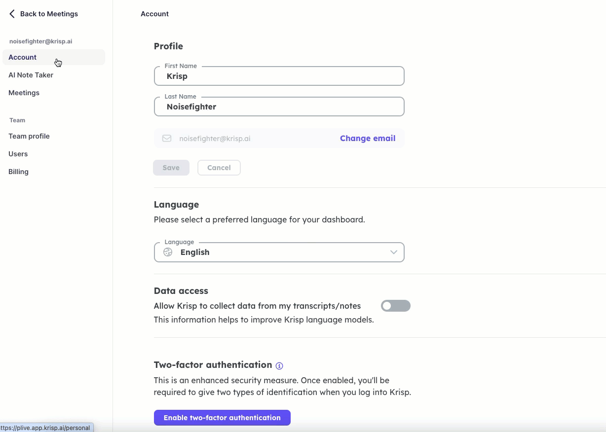 Two-factor authentication for your Krisp account – Krisp Help
