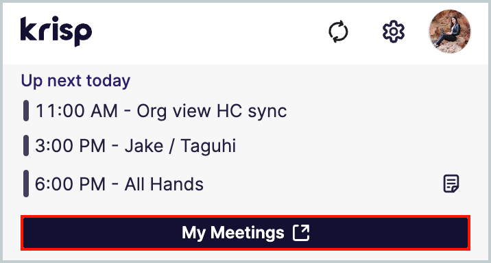 Meetings page in account dashboard – Krisp Help