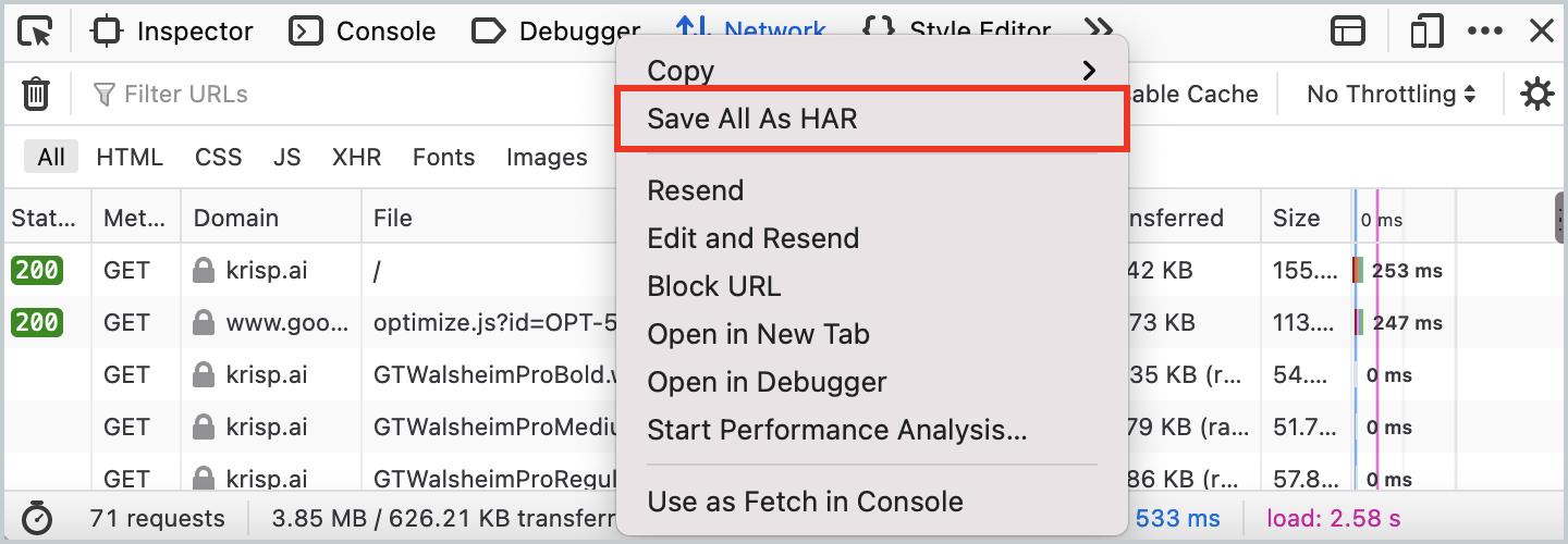 How to generate a HAR file? – Krisp Help